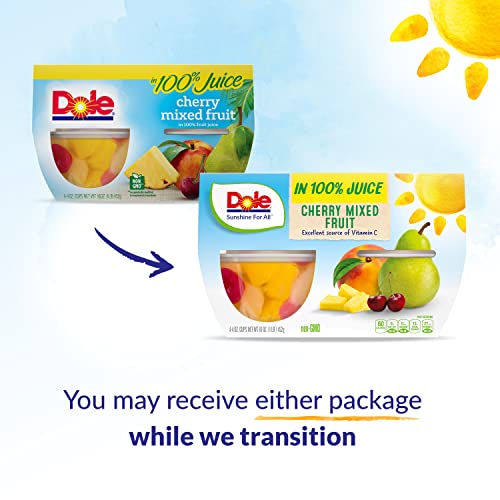 Dole Fruit Bowls Cherry Mixed Fruit in 100% Juice Snacks, 4oz 24 Total Cups, Gluten & Dairy Free, Bulk Lunch Snacks for Kids & Adults