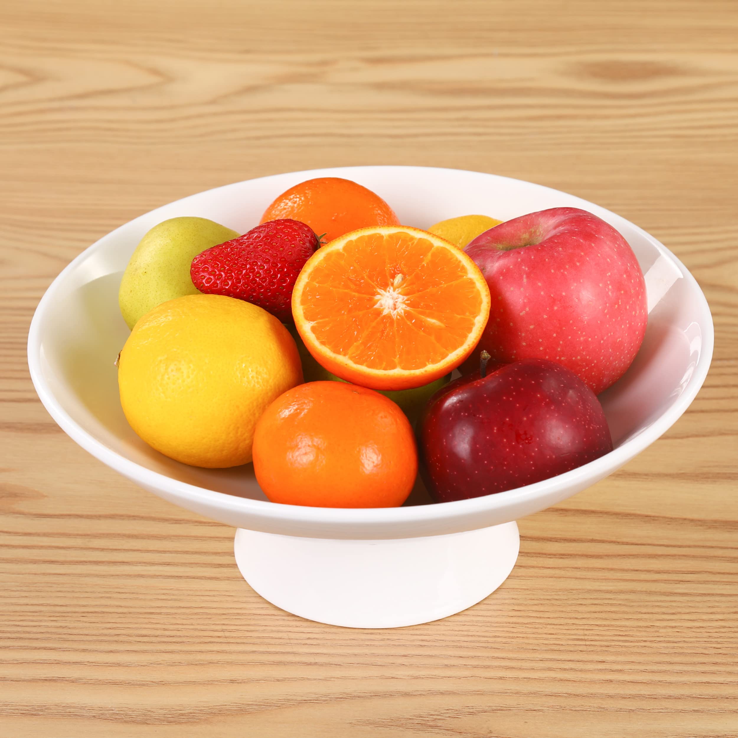 AKICTE Ceramic Fruit Bowl, 10 Inch Decorative Fruit Bowl White, Pedestal Large Fruit Bowl For Kitchen Counter Or Dining Room Tables Footed Bowl Decorative Modern Home