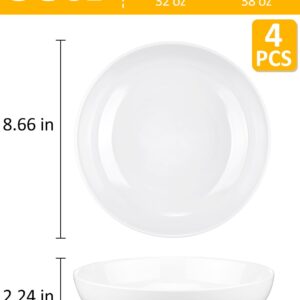 Yedio Pasta Bowls, 38 Ounces Porcelain Salad Bowls for Kitchen, Shallow Pasta Bowls Set, White Soup Bowls, Oven Dishwasher Safe, Set of 4