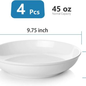 Samsle 45 Oz Large Pasta Bowls,Serving Bowls and Plates Set, Soup Bowl,Ceramic Salad Bowls - 9.75 Inch owl Set of 4, Wide and Shallow Bowls Set, Microwave and Dishwasher Safe, White