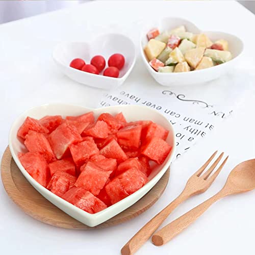 Keponbee Big Heart Shaped Bowls 2pcs Porcelain White Heart-shaped Dish for Desserts/Salad/Fruit/Pasta or Romantic Dinner, 9Inch