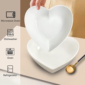 Keponbee Big Heart Shaped Bowls 2pcs Porcelain White Heart-shaped Dish for Desserts/Salad/Fruit/Pasta or Romantic Dinner, 9Inch