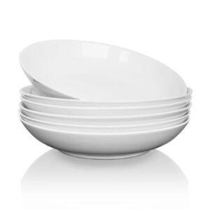 alluseit pasta bowls, 6pcs/28oz bone porcelain bowls set for soup and salad, white ceramic serving bowls and plate for kitchen, wide & shallow, microwave & dishwasher safe, Φ8inch