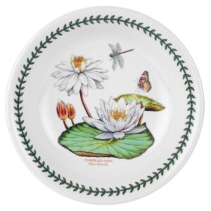 portmeirion exotic botanic garden 8.5 inch pasta bowl with white water lily motif | dishwasher, microwave, and oven safe | for pasta, soups, and salads | made in england