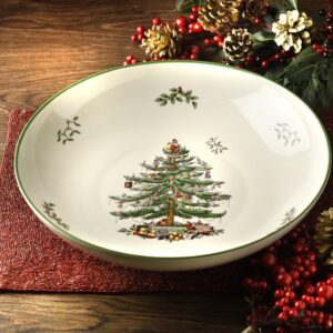 Spode Christmas Tree Collection Pasta Bowl, Large 13 Inch Serving Boel, Dishwasher, Microwave, and Freezer Safe, Made of Porcelain, Serveware, Christmas Tree Design, Green/Beige