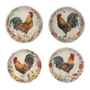 certified international floral rooster 38 oz. soup/pasta bowls, set of 4 assorted designs, multicolor