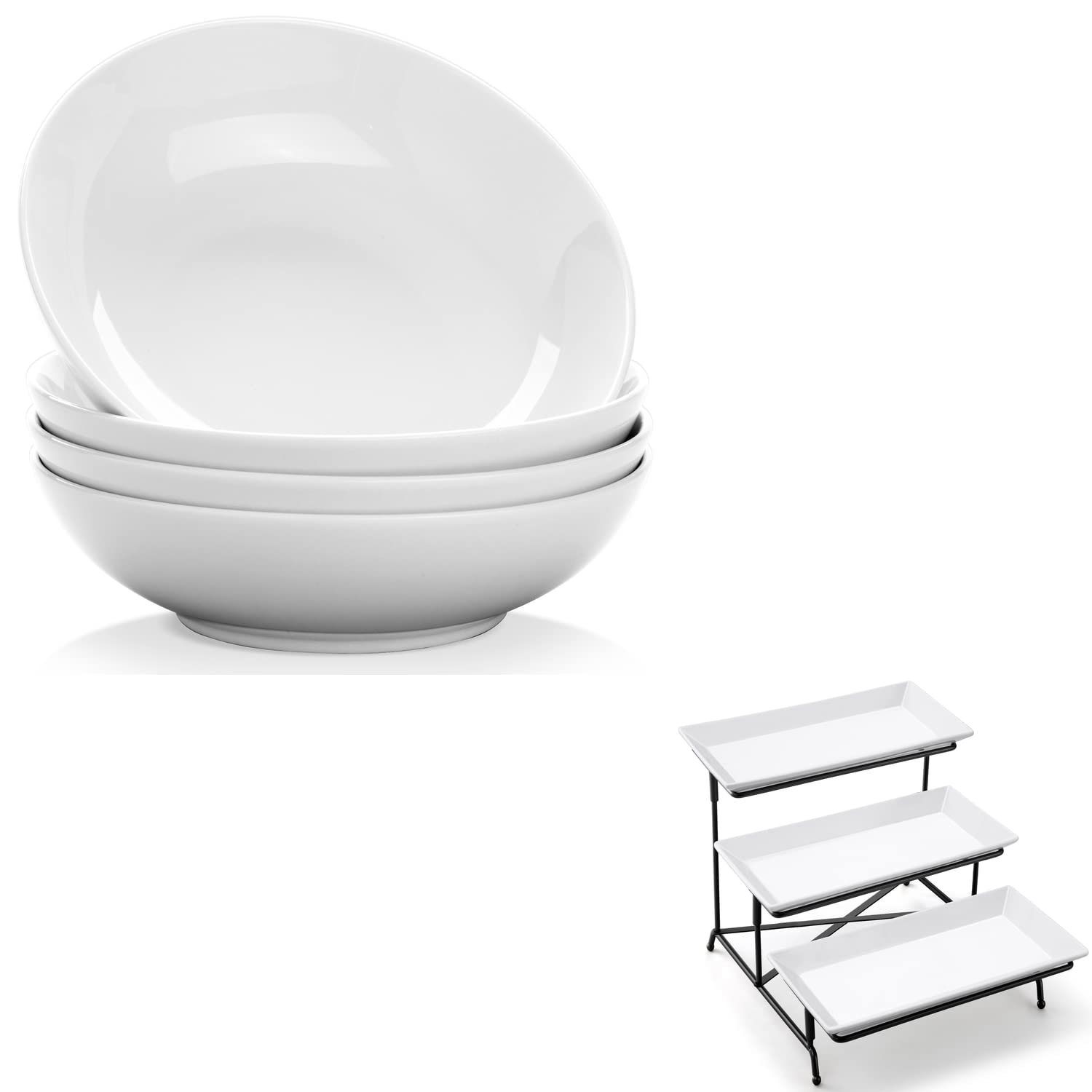 Yedio 30 oz Pasta Bowls 3 Tier Serving Tray