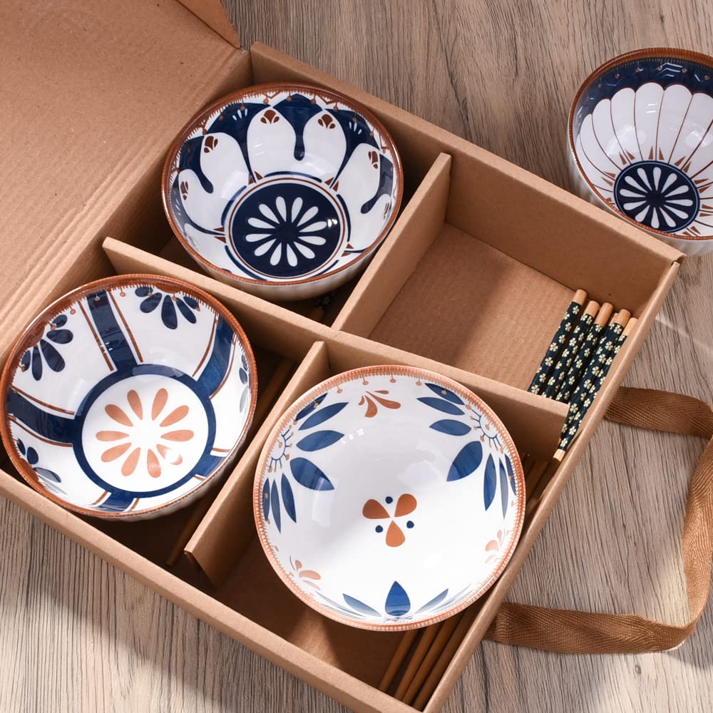 Ceramic Rice Bowls and Chopstick Set of 4,A Good Gift for Friend and Family (RS)