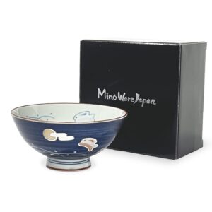 MINO WARE JAPAN Traditional Style Japanese Ceramics Rice Bowl Chawan Pottery, Dishwasher Microwave Safe Made in Japan (Totoya Usagi, Medium (oohira))