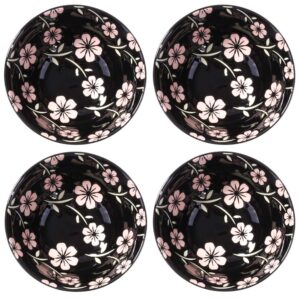 whitenesser japanese style rice bowls set of 4, ceramic rice bowls for soup cereal oat (4, black sakura)