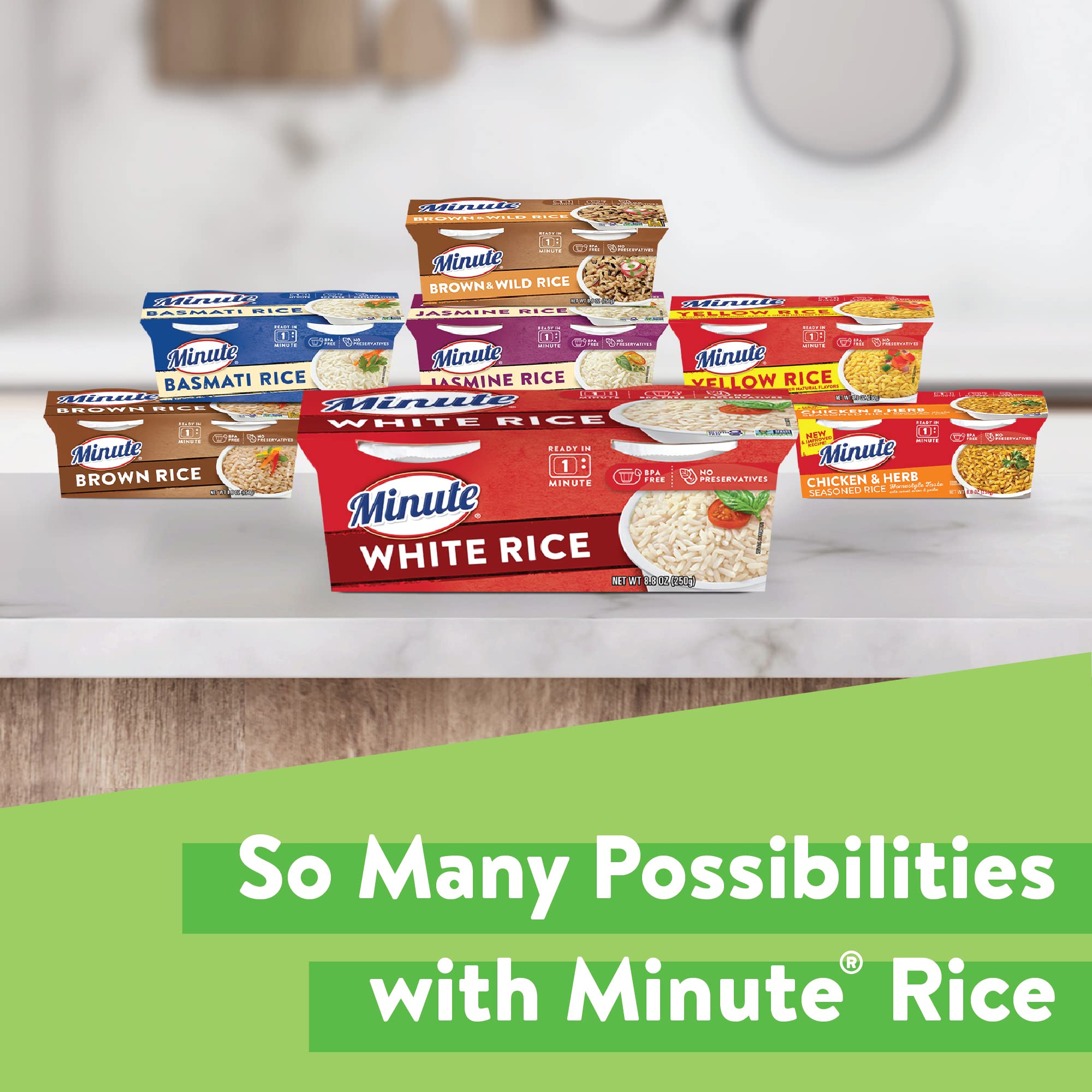 Minute Ready-to-Serve White Rice, Microwavable Rice Cups, 4.4-Ounce Cups, 2 Count, (Pack of 8)