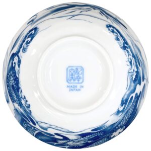 Mino Ware Japanese Rice Bowl, Rice Ramen Noodle Soup Sarada Pasta, Blue Dragon Design Chawn, 2.5 inch 8.8oz, Set of 2