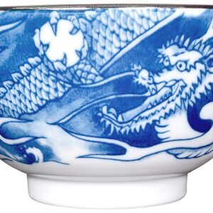 Mino Ware Japanese Rice Bowl, Rice Ramen Noodle Soup Sarada Pasta, Blue Dragon Design Chawn, 2.5 inch 8.8oz, Set of 2