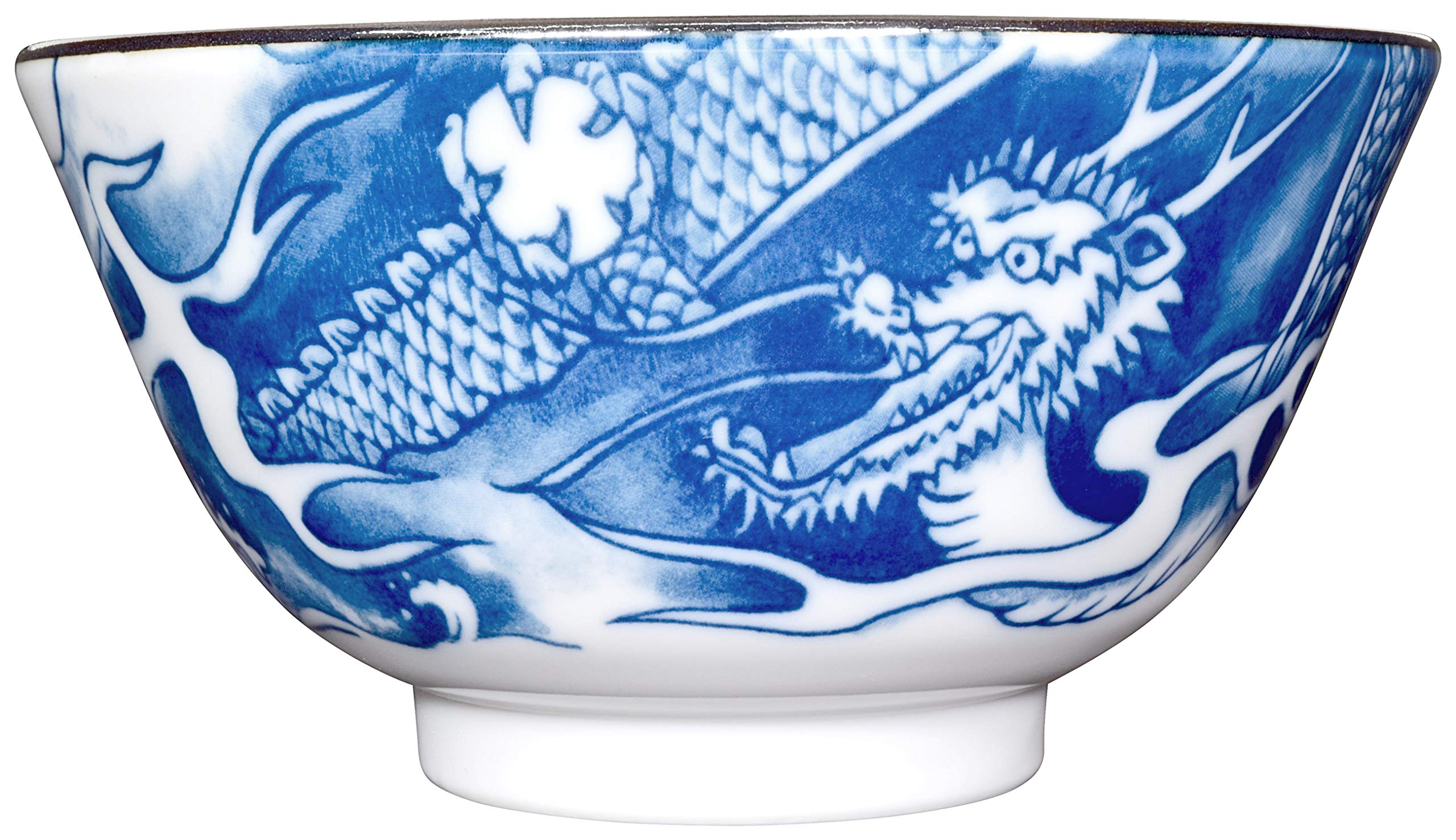 Mino Ware Japanese Rice Bowl, Rice Ramen Noodle Soup Sarada Pasta, Blue Dragon Design Chawn, 2.5 inch 8.8oz, Set of 2