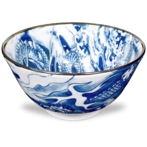 Mino Ware Japanese Rice Bowl, Rice Ramen Noodle Soup Sarada Pasta, Blue Dragon Design Chawn, 2.5 inch 8.8oz, Set of 2