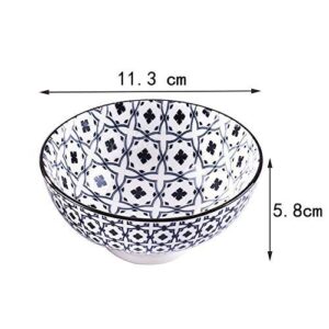 Set of 4 Rice Bowls, 4.5 Inch, Japanese Style Ceramic Rice Bowls, Glazed Tableware of Various Designs, Suitable for Dessert Snacks, Cereal Soup