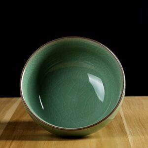 Bowl Celadon Glazed Chinese Rice 4.5Inch with Cracking(1, Army Green)