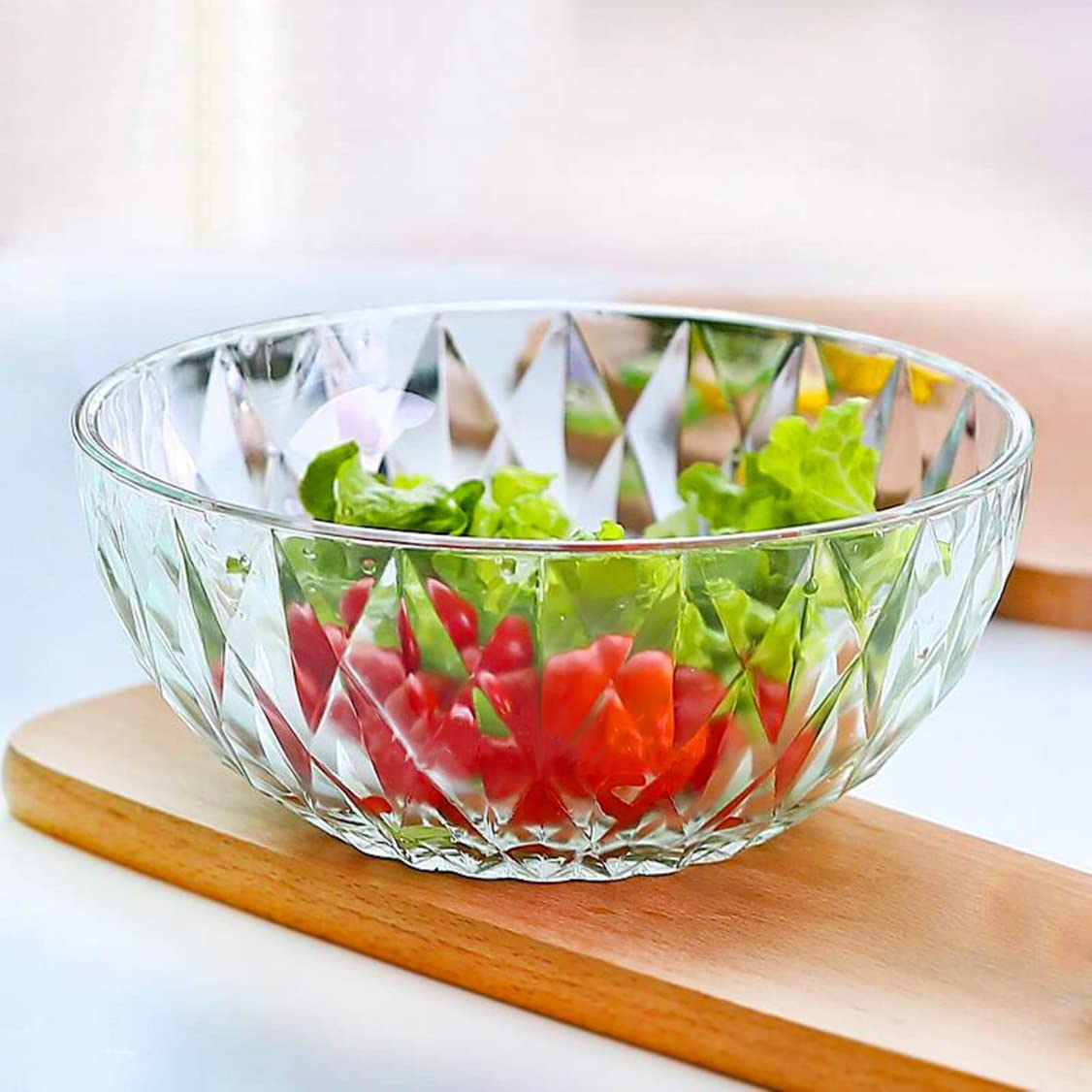 Glass Bowl, Decorative Diamond Design Bowls For Kitchen & Home Décor, Centerpiece Table Decorations Great For Dining, Living Room Décor, Serving Bowls, Salad Bowl, Pasta Bowls, Candy Bowl, Fruit Bowl.