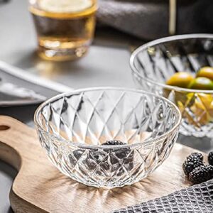 Glass Bowl, Decorative Diamond Design Bowls For Kitchen & Home Décor, Centerpiece Table Decorations Great For Dining, Living Room Décor, Serving Bowls, Salad Bowl, Pasta Bowls, Candy Bowl, Fruit Bowl.