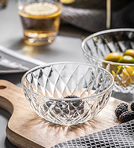 Glass Bowl, Decorative Diamond Design Bowls For Kitchen & Home Décor, Centerpiece Table Decorations Great For Dining, Living Room Décor, Serving Bowls, Salad Bowl, Pasta Bowls, Candy Bowl, Fruit Bowl.