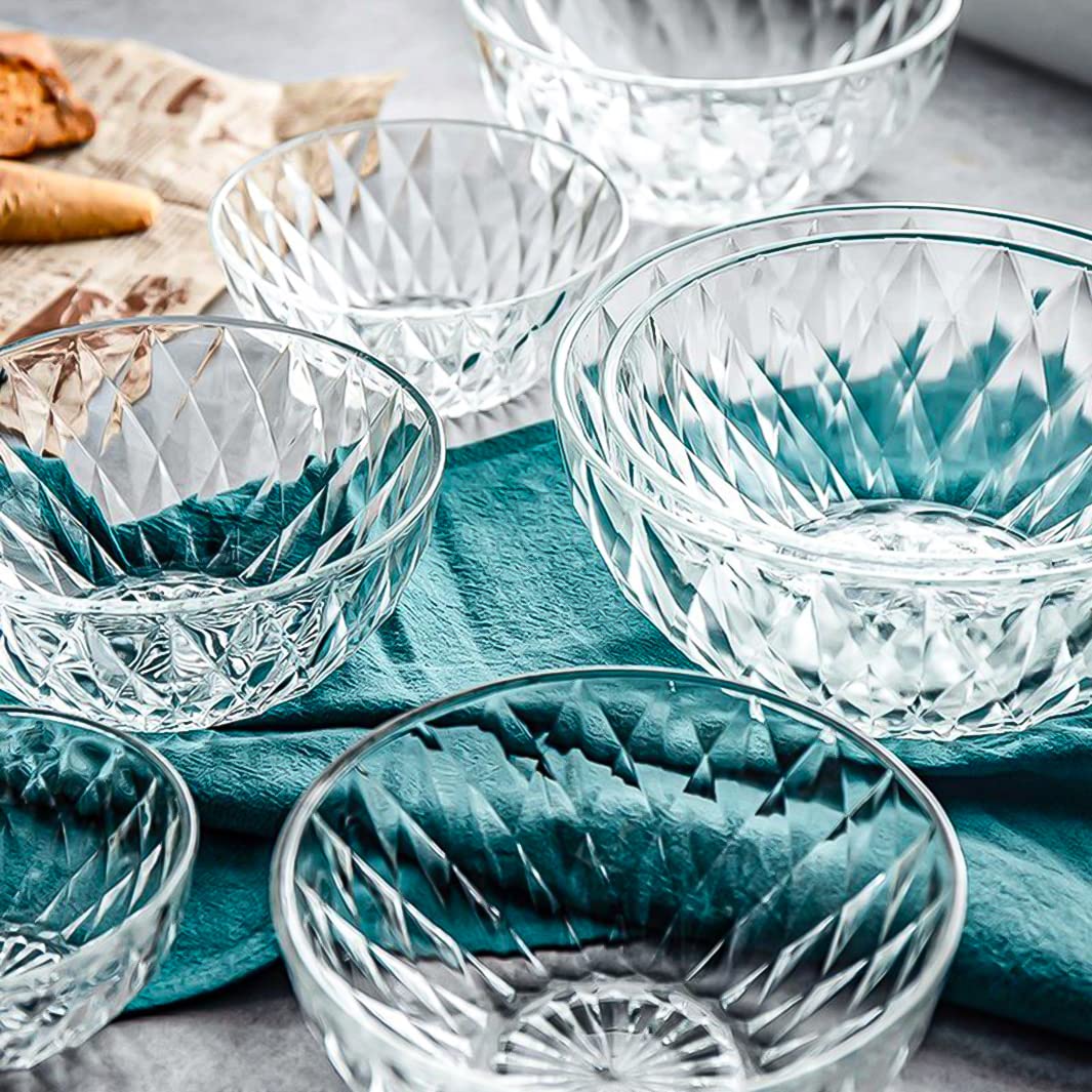 Glass Bowl, Decorative Diamond Design Bowls For Kitchen & Home Décor, Centerpiece Table Decorations Great For Dining, Living Room Décor, Serving Bowls, Salad Bowl, Pasta Bowls, Candy Bowl, Fruit Bowl.