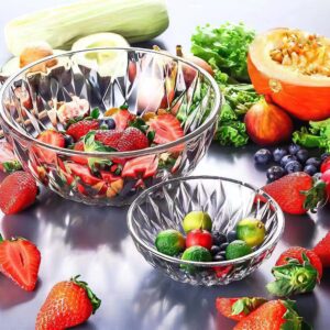 Glass Bowl, Decorative Diamond Design Bowls For Kitchen & Home Décor, Centerpiece Table Decorations Great For Dining, Living Room Décor, Serving Bowls, Salad Bowl, Pasta Bowls, Candy Bowl, Fruit Bowl.