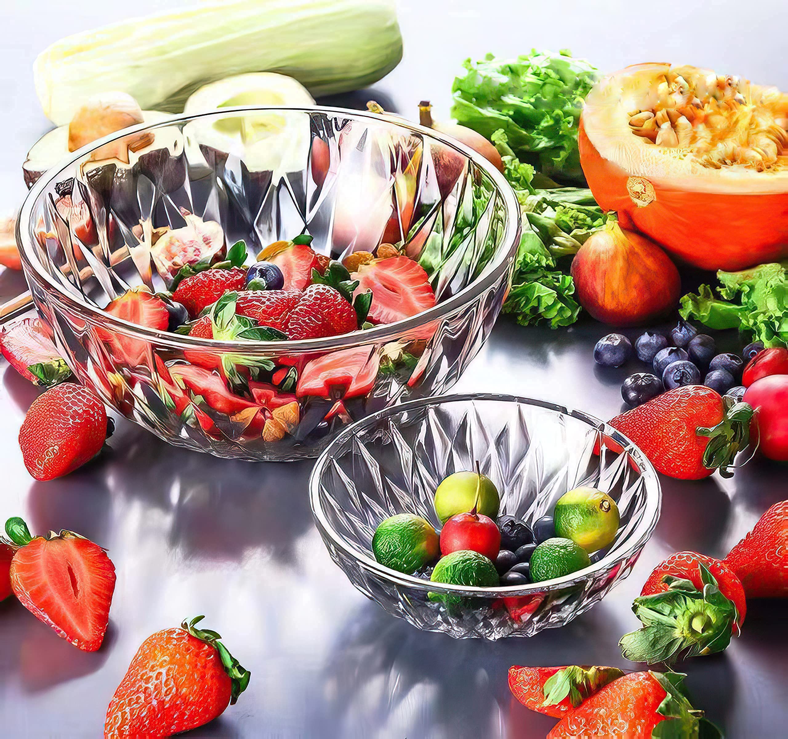 Glass Bowl, Decorative Diamond Design Bowls For Kitchen & Home Décor, Centerpiece Table Decorations Great For Dining, Living Room Décor, Serving Bowls, Salad Bowl, Pasta Bowls, Candy Bowl, Fruit Bowl.