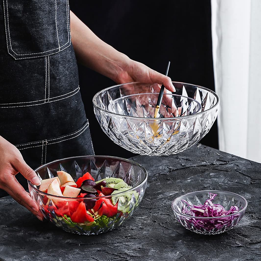 Glass Bowl, Decorative Diamond Design Bowls For Kitchen & Home Décor, Centerpiece Table Decorations Great For Dining, Living Room Décor, Serving Bowls, Salad Bowl, Pasta Bowls, Candy Bowl, Fruit Bowl.