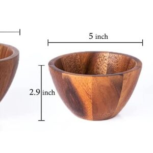 Tiny Nesting Round Wood Bowls Mix Size Stackable Acacia Wooden Bowl Set with Dia 4", 5", and 6" with 3 spoons for serving salad, fruit, dip sauce, salsa, snack, rice, pasta, cereal, Decor Nest Dish