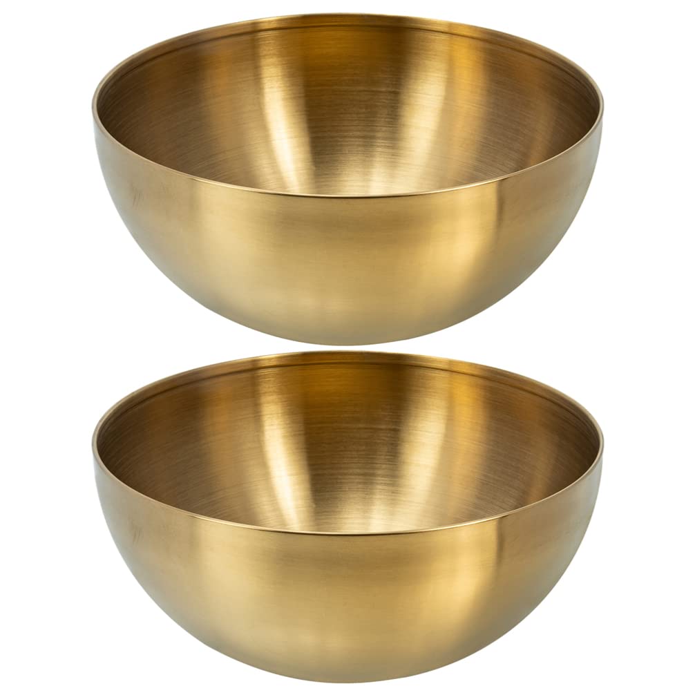 Cabilock 2pcs Korean Stainless Steel Bowls Metal Serving Bowl Small Mixing Bowl Kitchen Prep Bowl for Salad Cereal Noodle Ramen Pasta Snacks 12cm Golden