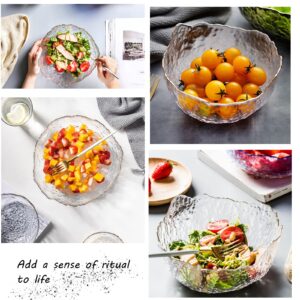 TOSSOW Glass Salad Bowl Irregular Shape Serving Bowls, 25 oz Pyrex Mixing Bowls for Kitchen Prep, Fruit, Snack, Dessert, and Candy Dishes or Nut Bowls(Transparent)