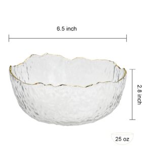 TOSSOW Glass Salad Bowl Irregular Shape Serving Bowls, 25 oz Pyrex Mixing Bowls for Kitchen Prep, Fruit, Snack, Dessert, and Candy Dishes or Nut Bowls(Transparent)