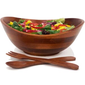 woodard & charles wood 3 piece salad serving bowl set, 11 3/4" x 11" x 5"