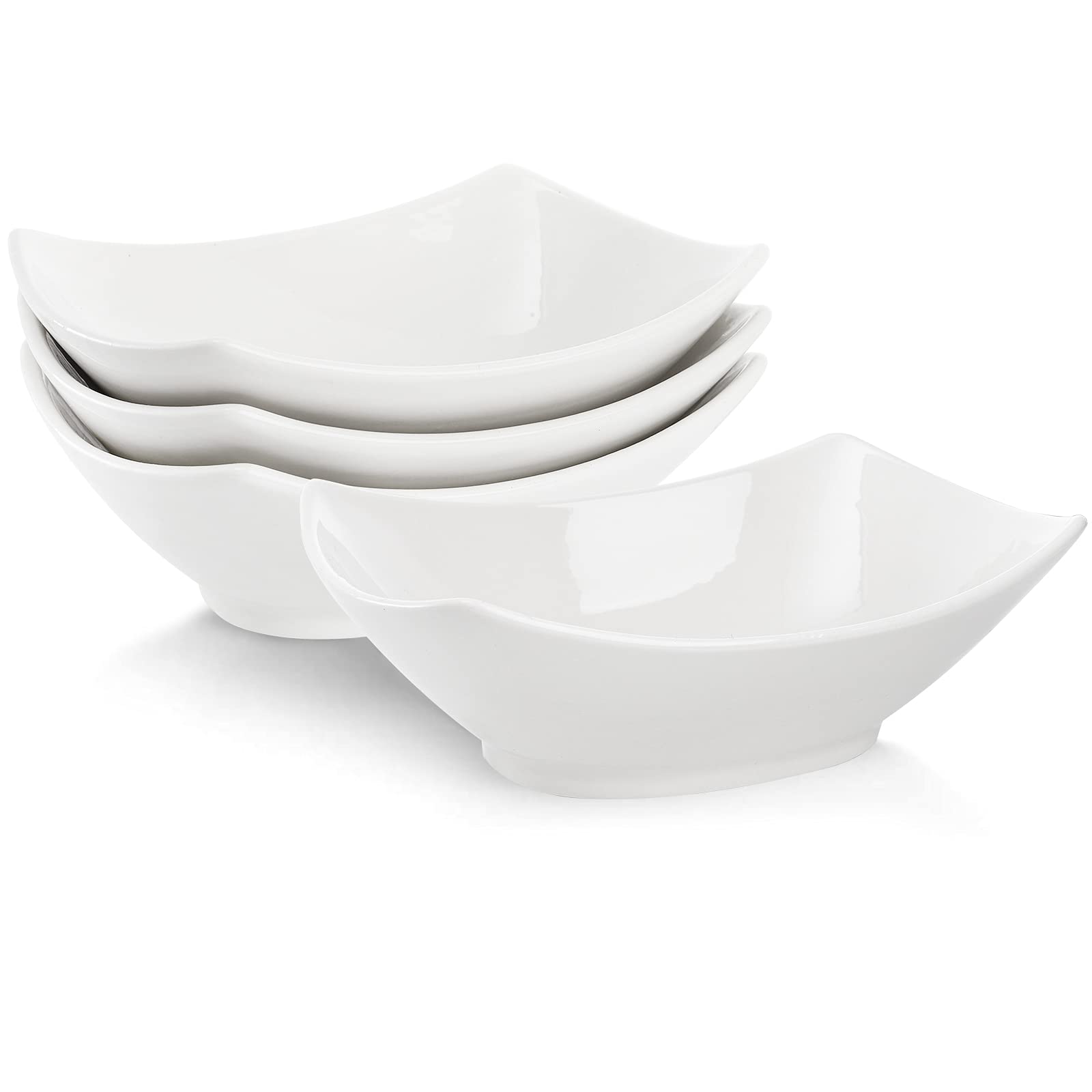 Cedilis 4 Pack Porcelain Serving Bowls, Rectangular Ceramic Salad Bowls, White Side Dishes for Veggie, Potatoes and Fruits, White, 27ounce