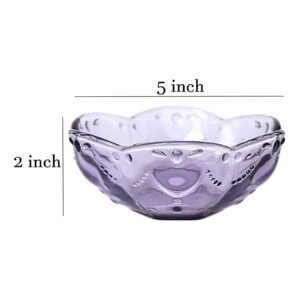 CHOOLD 2pcs Vintage Romantic Glass Sakura Shape Heart Embossed Dessert Bowl Ice Cream Bowl Dish Bowl Trifle Bowl Salad Bowl, Purple-8oz