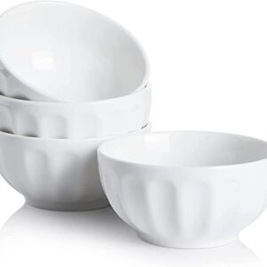 Sweese Porcelain Salad Bowls - 42 Ounce Fluted Bowls for Salad, Fruits and Popcorn - Bowl Set of 4, White No.130.401