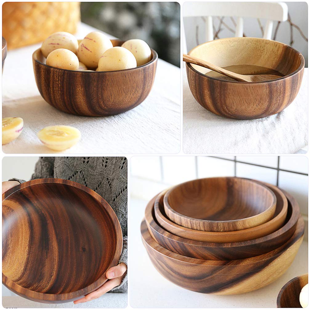 Cabilock Acacia Wood Salad Bowl Wooden Serving Bowl Round Soup Bowl for Fruits Salads Pasta Snack Decoration