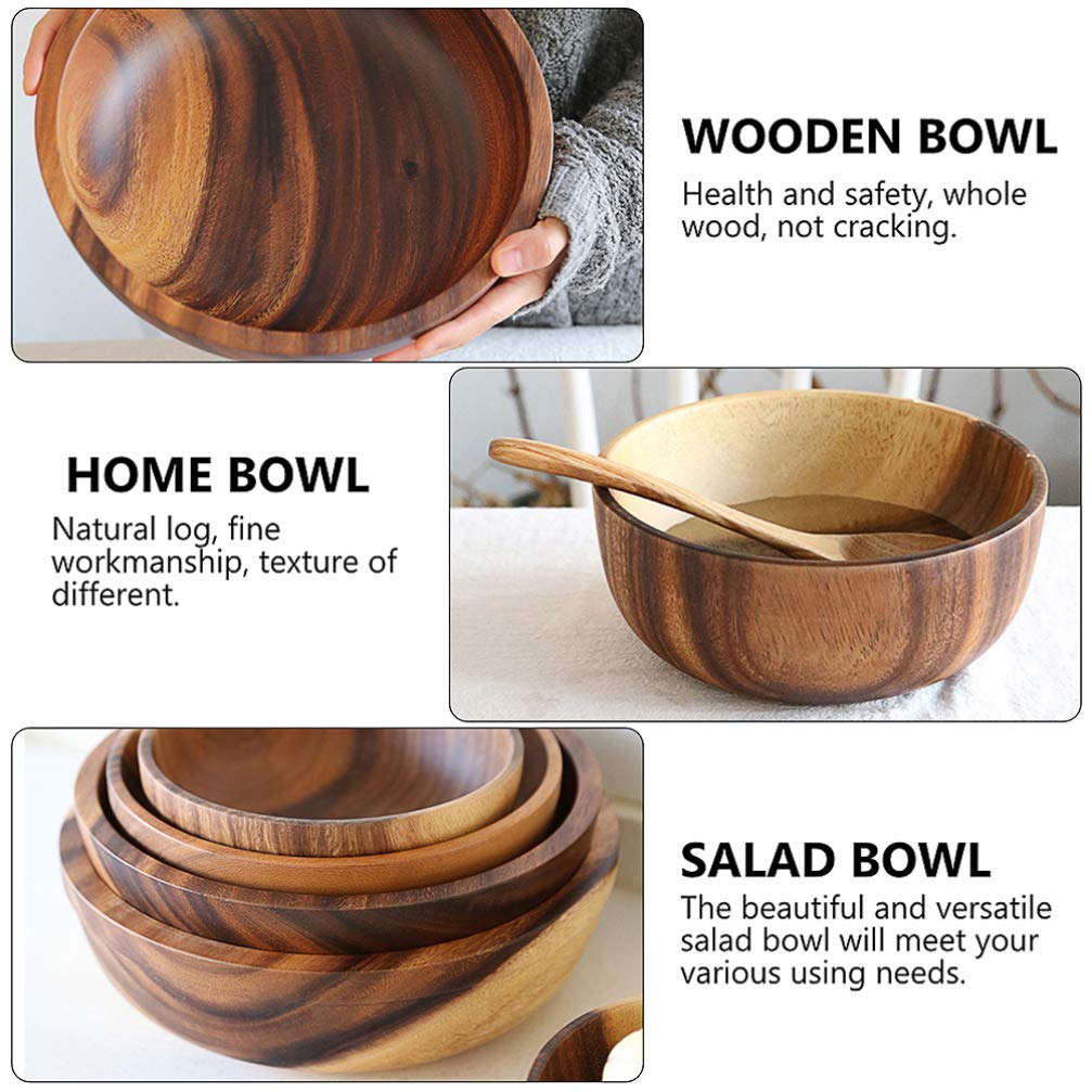 Cabilock Acacia Wood Salad Bowl Wooden Serving Bowl Round Soup Bowl for Fruits Salads Pasta Snack Decoration