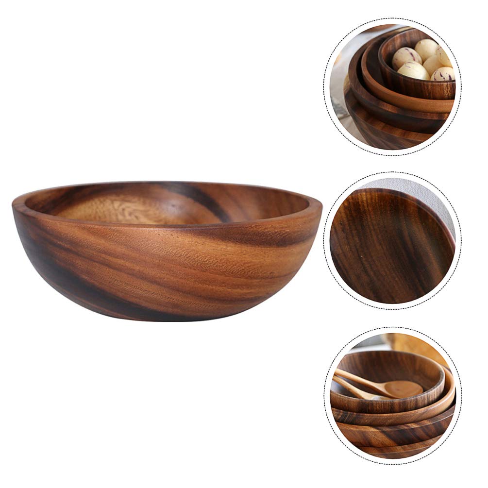 Cabilock Acacia Wood Salad Bowl Wooden Serving Bowl Round Soup Bowl for Fruits Salads Pasta Snack Decoration