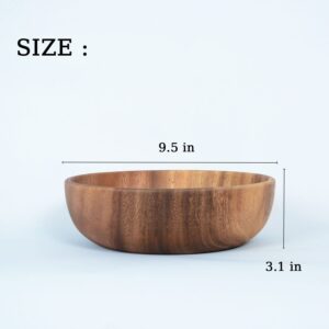 Wooden Salad Bowl 9.5" Acacia Wood Serving Bowl, Fruit Bowl, Friendly and Perfect for Salad, Vegetables and Fruit,Single Salad Bowl