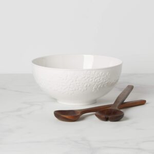 Kate Spade New York Blossom Lane Salad Bowl & Servers, 3.75 LB, White