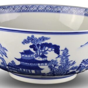 Extra Large Salad Serving Bowls Heritage Chinese Blue and White Landscape 12"x5", Fruit Bowls, Japanese, Korean, Chinoiserie Bowl