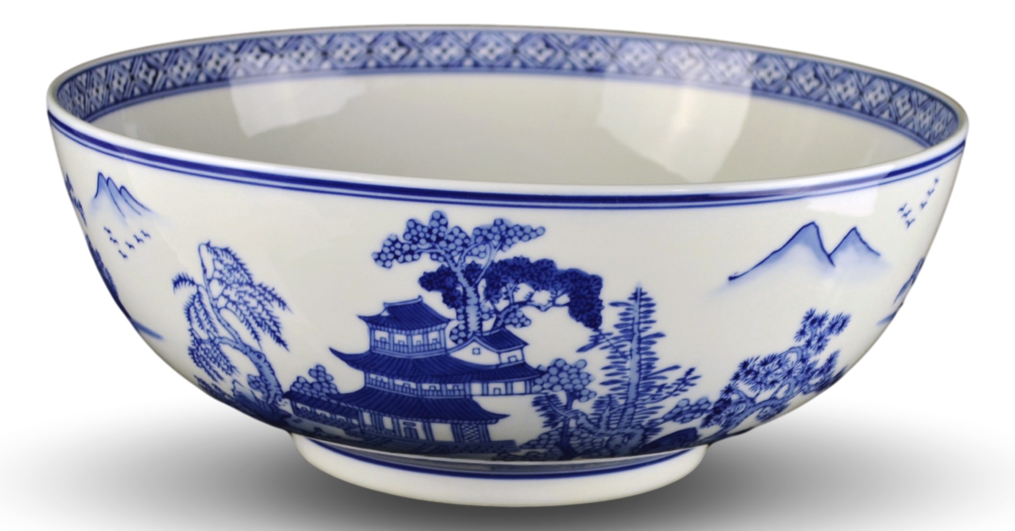 Extra Large Salad Serving Bowls Heritage Chinese Blue and White Landscape 12"x5", Fruit Bowls, Japanese, Korean, Chinoiserie Bowl