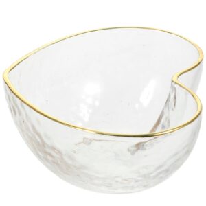 Luxshiny Glass Crystal Dessert Bowl Heart Bowl Salad Apetizer Serving Dish with Golden Trimming for Serving Fruit Salad Snack