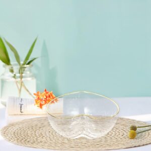 Luxshiny Glass Crystal Dessert Bowl Heart Bowl Salad Apetizer Serving Dish with Golden Trimming for Serving Fruit Salad Snack