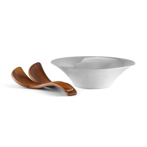 Nambe Chillable Salad Bowl with Servers | Large Chilled Serving Bowl with Utensils for Parties | Refrigerate to Keep Veggie, Fruit, Potato, Pasta Cold | Designed by Scott Henderson