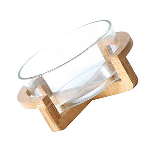 YARNOW Glass Salad Bowl with Wooden Stand Cereal Bowls Mixing Bowls 1500ml Fruit Snack Serving Plate Side Dish Bowls Microwave Safe for Appetizer Salad Candy Fruit