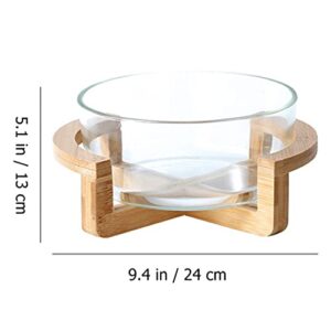 YARNOW Glass Salad Bowl with Wooden Stand Cereal Bowls Mixing Bowls 1500ml Fruit Snack Serving Plate Side Dish Bowls Microwave Safe for Appetizer Salad Candy Fruit