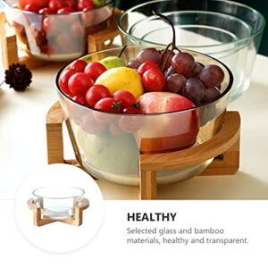 YARNOW Glass Salad Bowl with Wooden Stand Cereal Bowls Mixing Bowls 1500ml Fruit Snack Serving Plate Side Dish Bowls Microwave Safe for Appetizer Salad Candy Fruit