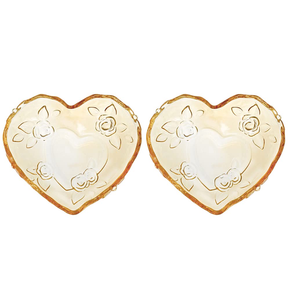 Gaolinci Heart-Shaped Embossed Glass Bowl, Fruit Salad Bowl, Dessert Bowl (Set of 2)